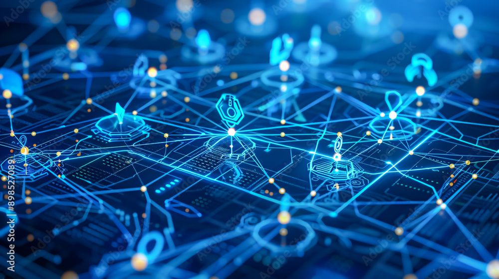 A high-tech visual of a network map with secure connections and ...