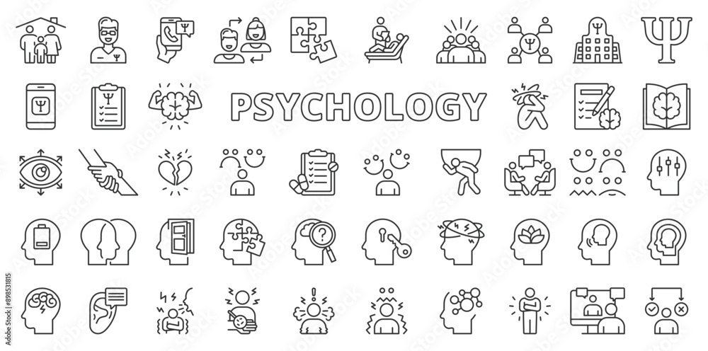 Psychology, in line design. Mental health, brain, mind, therapy ...