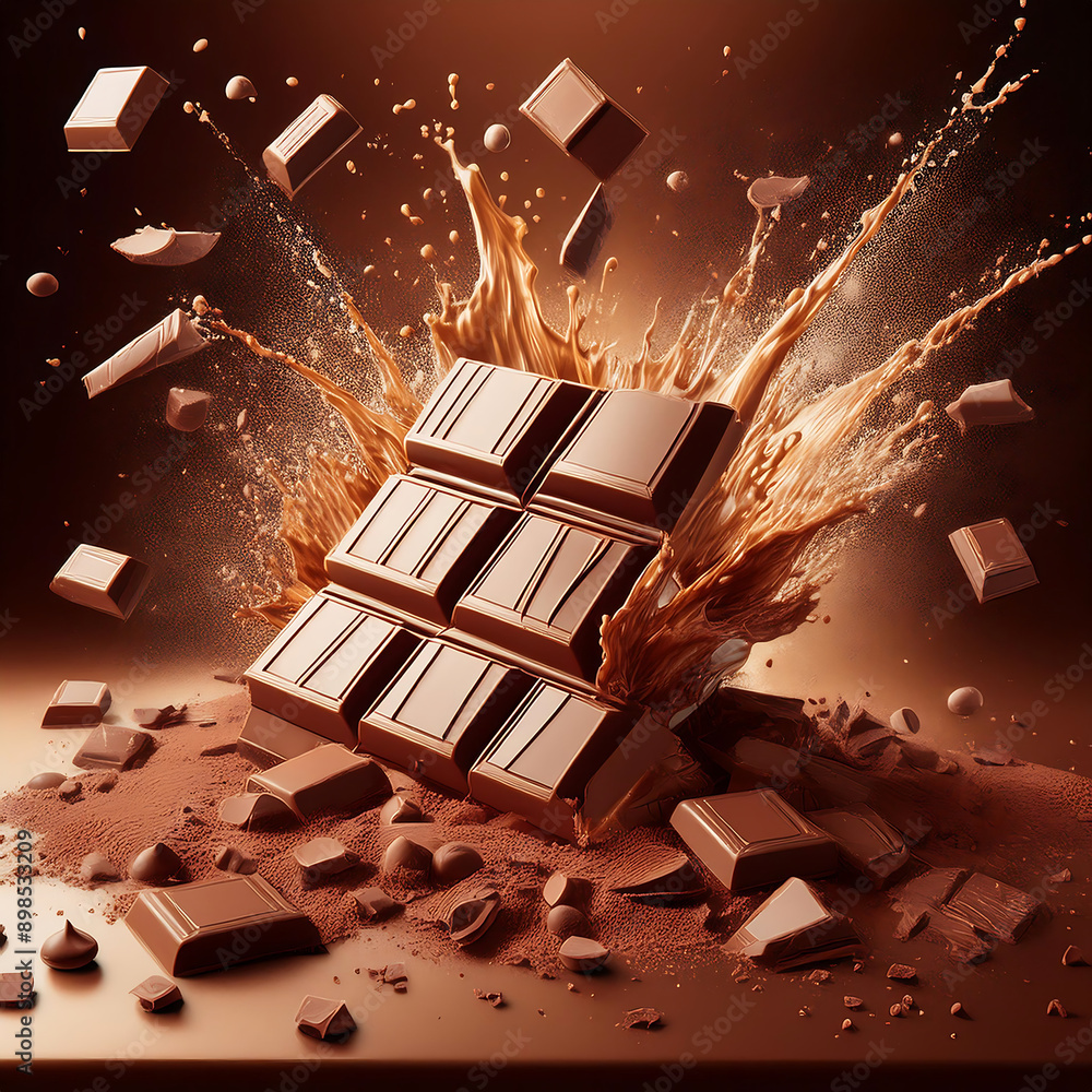 Chocolate Bar Explosion- A dynamic scene of a chocolate bar breaking ...