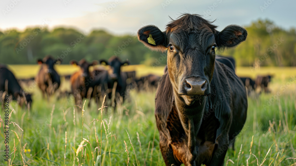 Raising Japanese Wagyu cattle on large family farm, farming concept ...