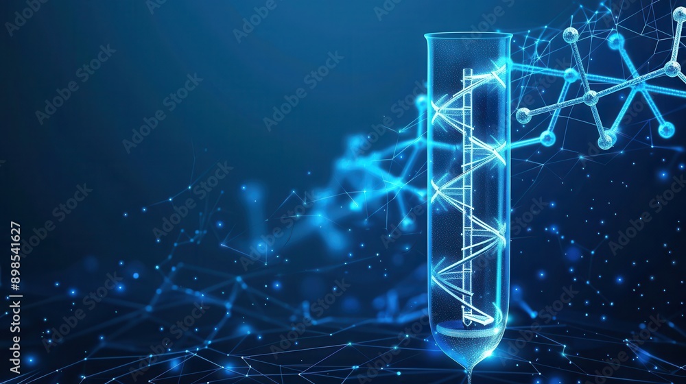 Test tube with 3D molecular diagrams, dynamic science analysis Stock ...