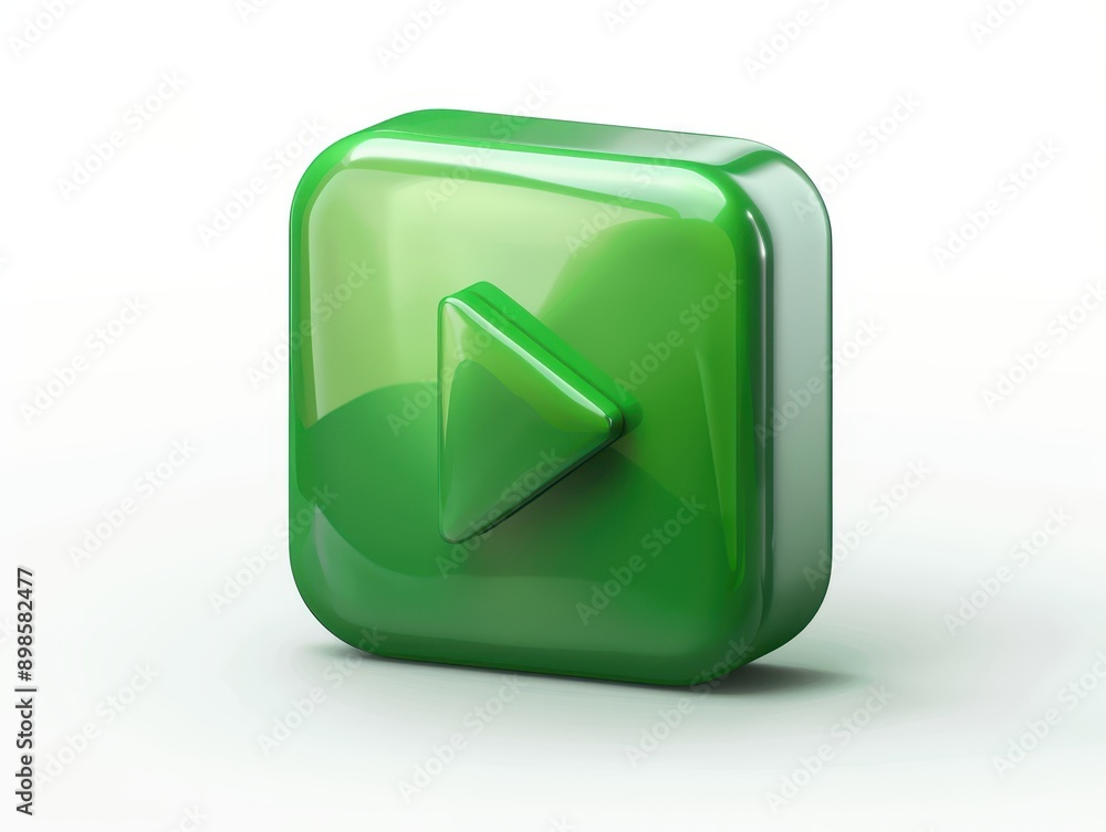 Bright Green Play Button Icon on Transparent Background for Multimedia ...