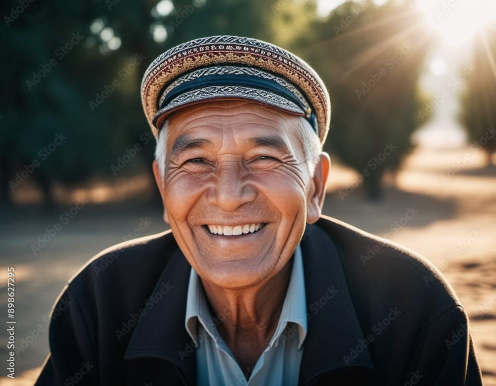 Foto de Smiling friendly Uzbek man 70 years old. Uzbek nationality ...