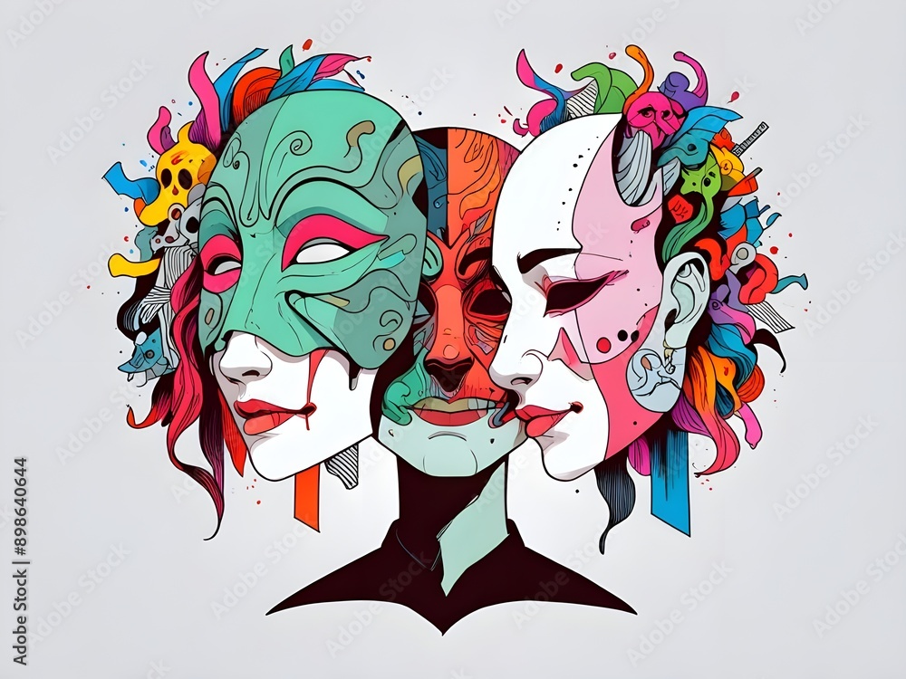 Conceptual art explores the duality of human emotions, using masks and ...