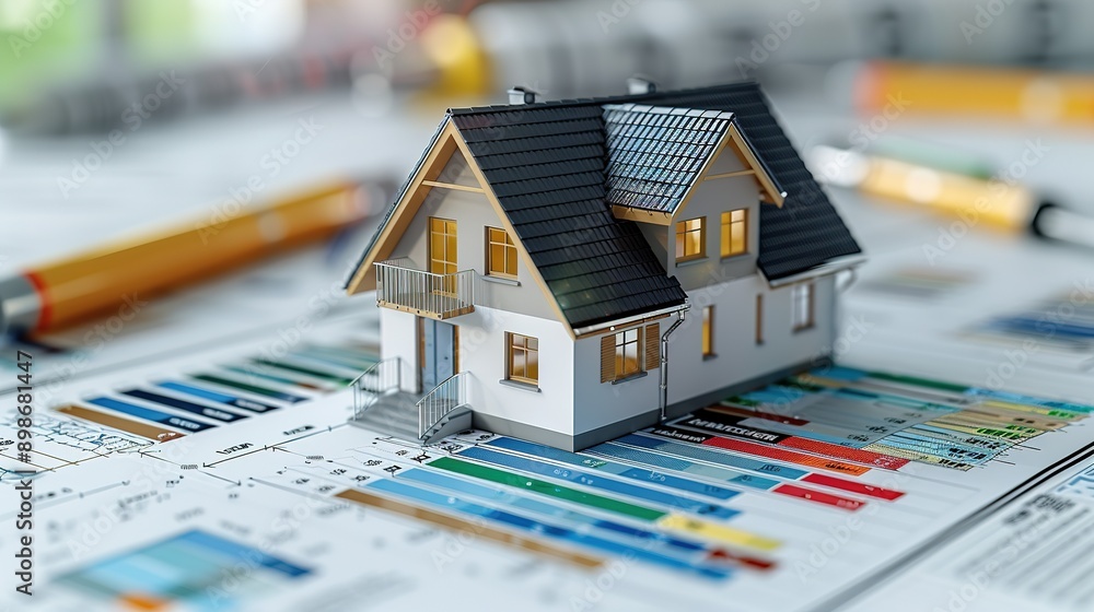 Design Meets Efficiency: 3D Energy Rating Chart Over Blueprint Plans ...