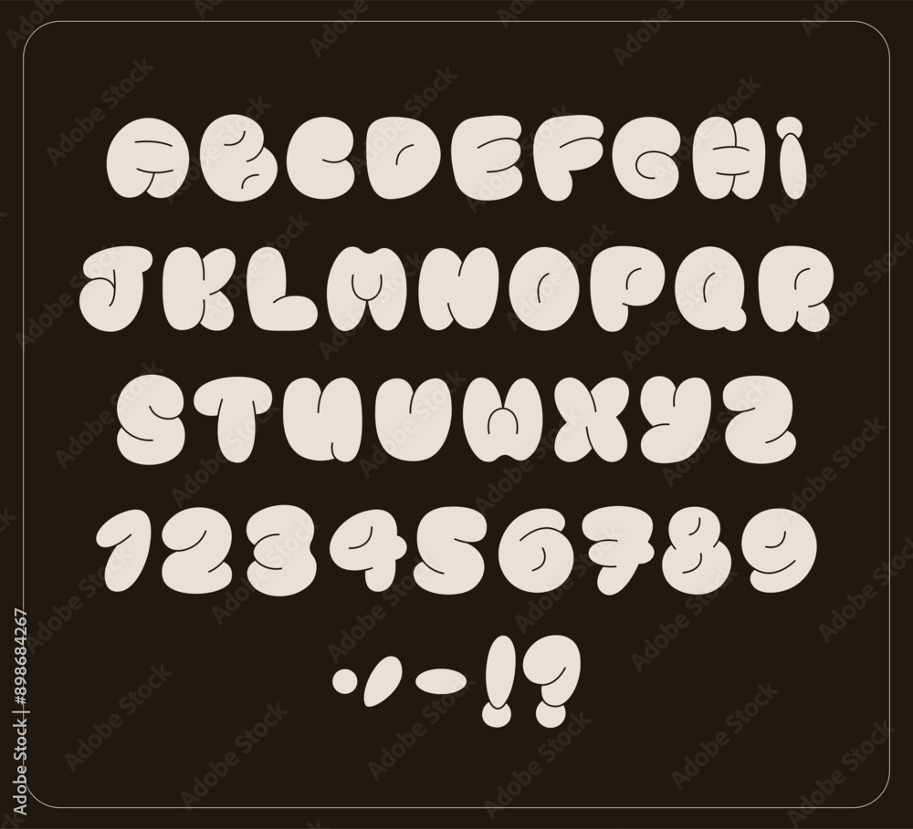 Graffiti Bubble Alphabet. Retro inspired puffy font with uppercase letters, numbers and ...