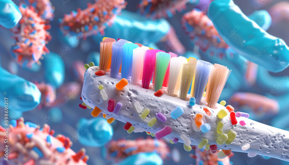 Battling Bacteria: A whimsical toothbrush fights off a vibrant horde of ...