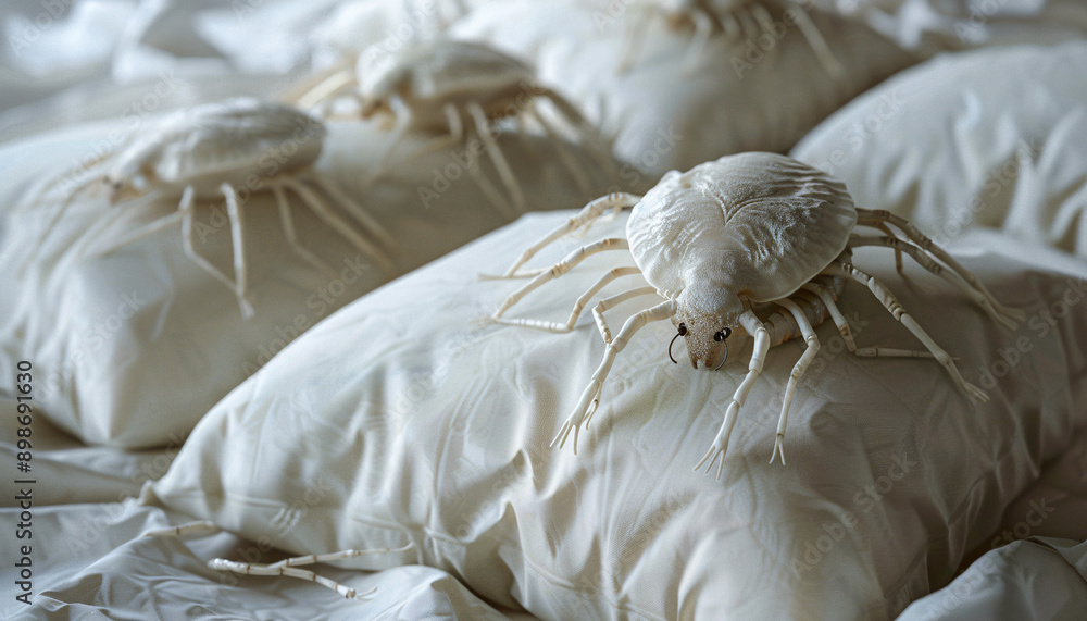 Dust Mite Invasion: A colony of menacing dust mites takes over a bed ...
