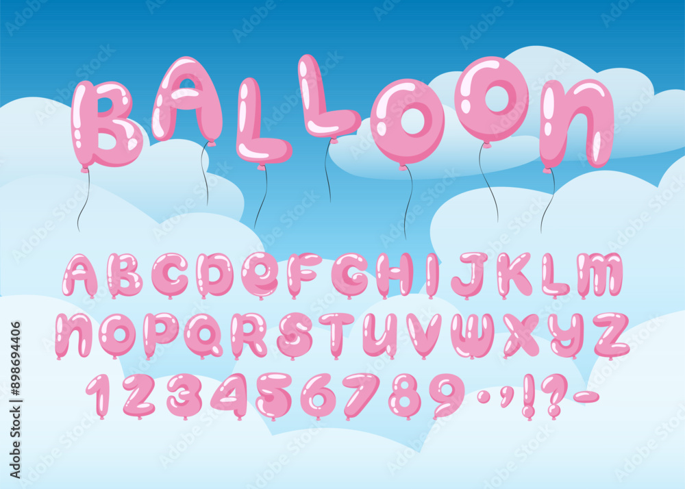 Cartoon Balloon Alphabet. Cute pink bubble font with uppercase letters ...
