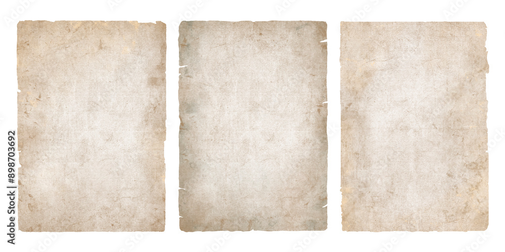 Old vintage worn paper sheets or parchment with ripped edges. Antique ...