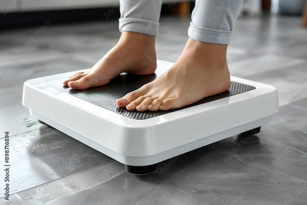 Beautiful feet of person stepping on a weighing scale to check their ...
