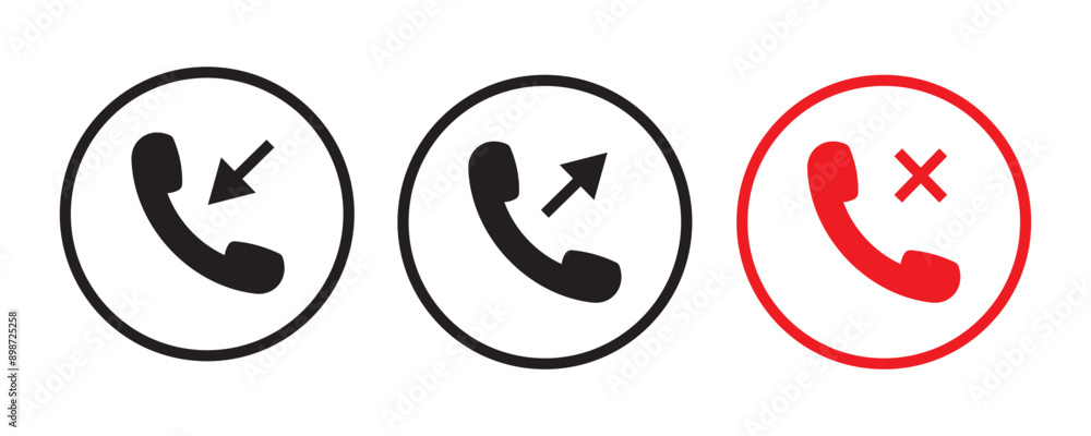 Phone icon. incoming call, outgoing call, missed call line icon, Answer ...