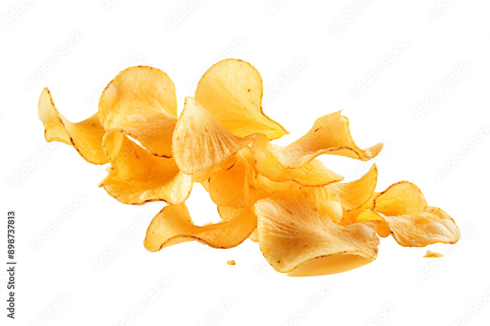 twisted potato chips lying in the air with transparent background high ...
