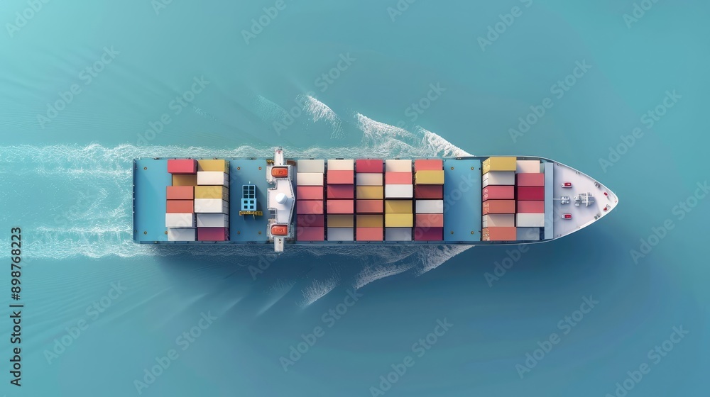 Top view cargo ship navigation in pastel 3D render, Import-export ...