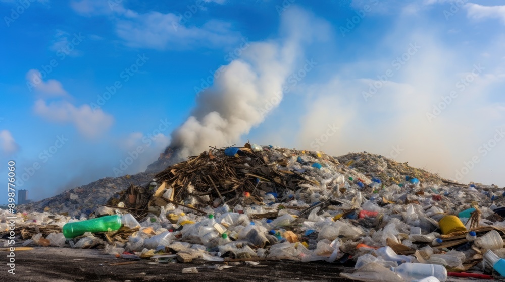 Dangerous burning of household waste in a garbage dump. Environmental ...