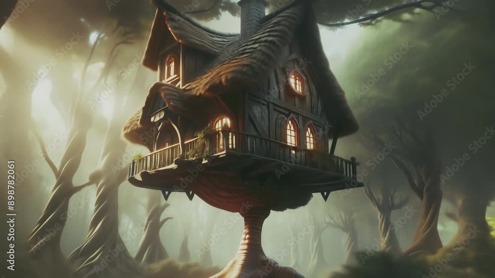 A hut on chicken leg. Slow dolly in on Baba Yaga hut in a beautiful ...