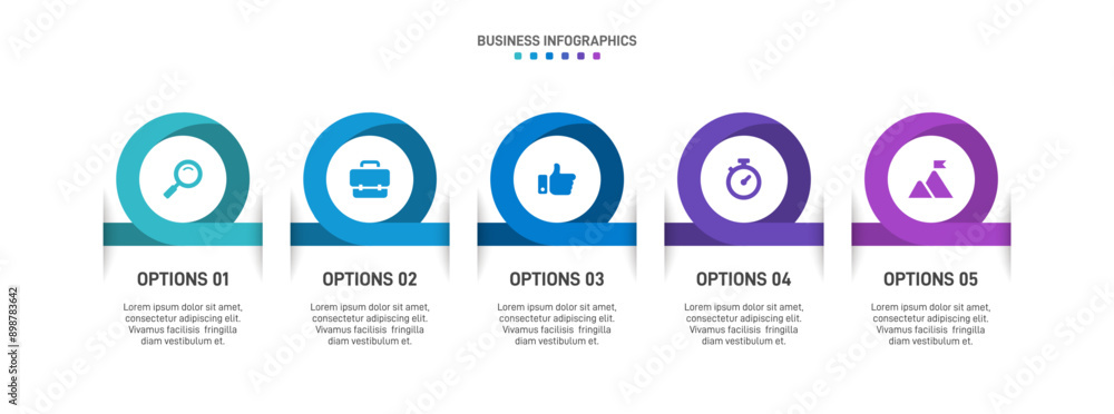 Horizontal progress bar featuring 5 arrow-shaped elements, symbolizing ...