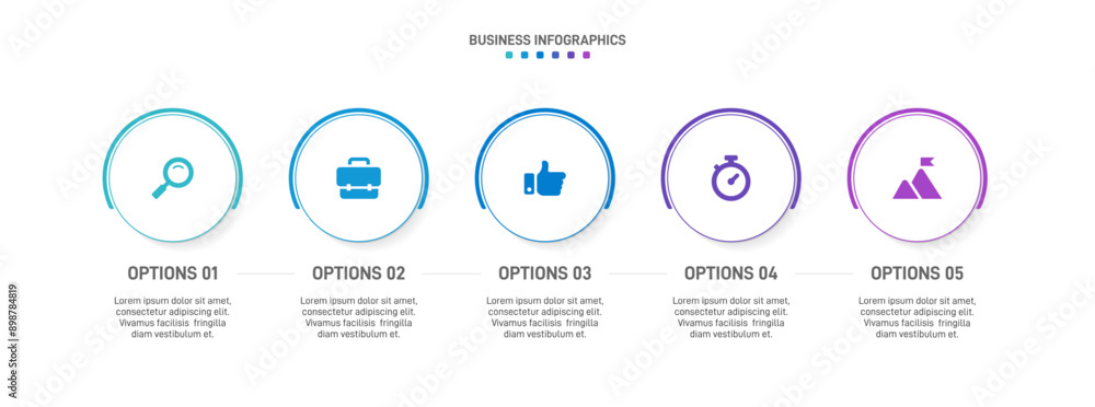 Horizontal progress bar featuring 5 arrow-shaped elements, symbolizing ...