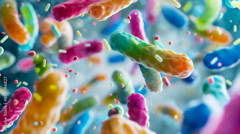Colorful bacteria floating in a vibrant, microscopic world ...