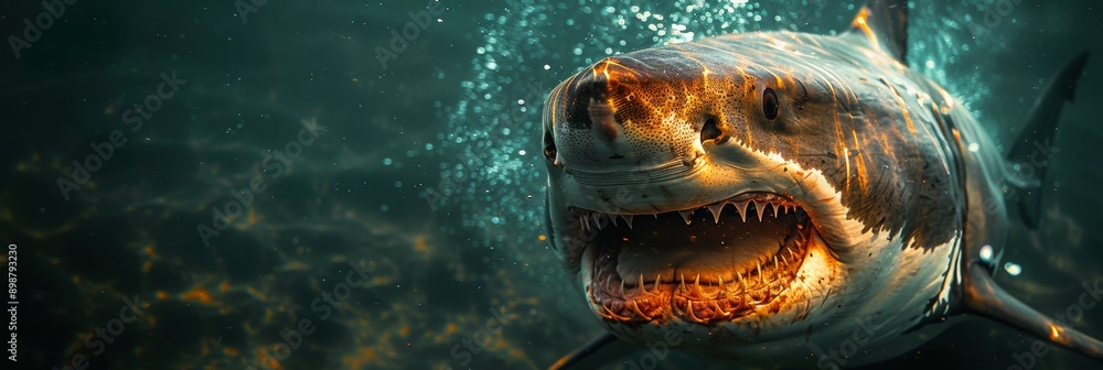 awe-inspiring sight: great white shark unleashes its bite force Stock ...