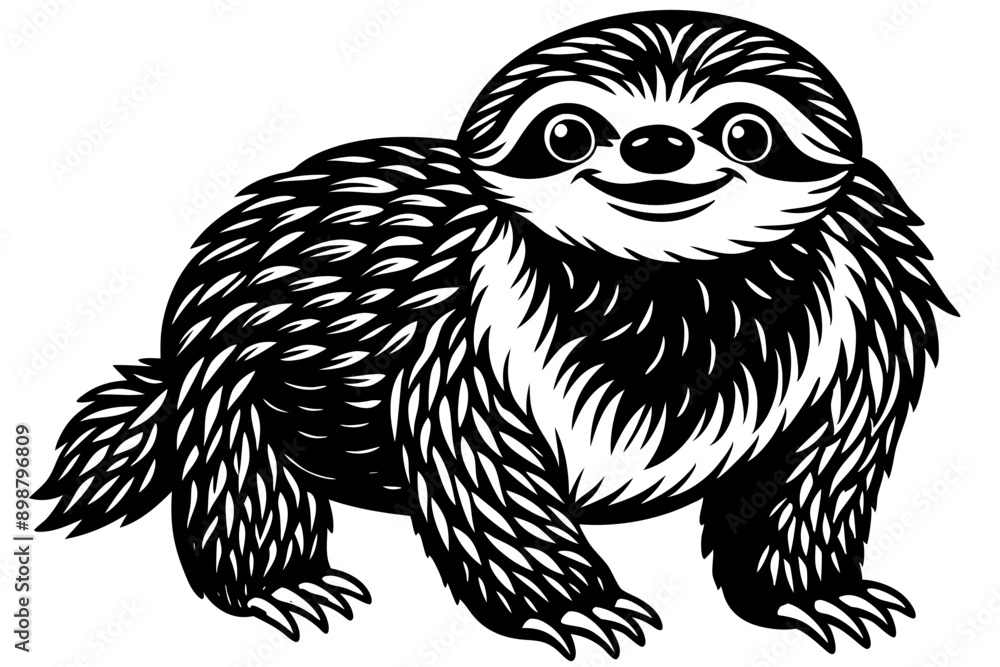 Funny Sloth Vector Illustration Cartoon Clipart Line Art Design, Funny ...