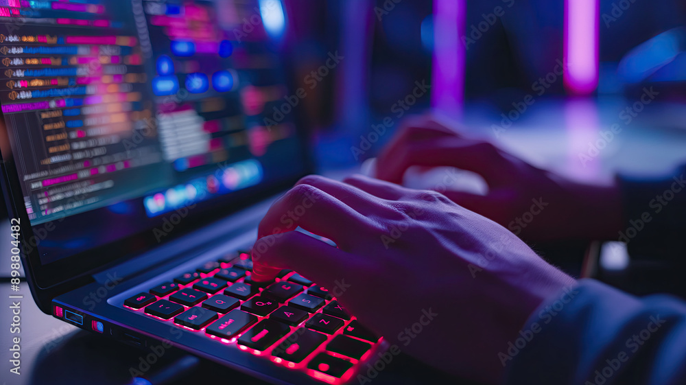Programmer Working On Their Professional Development Types On A Laptop Computer Keyboard Coding