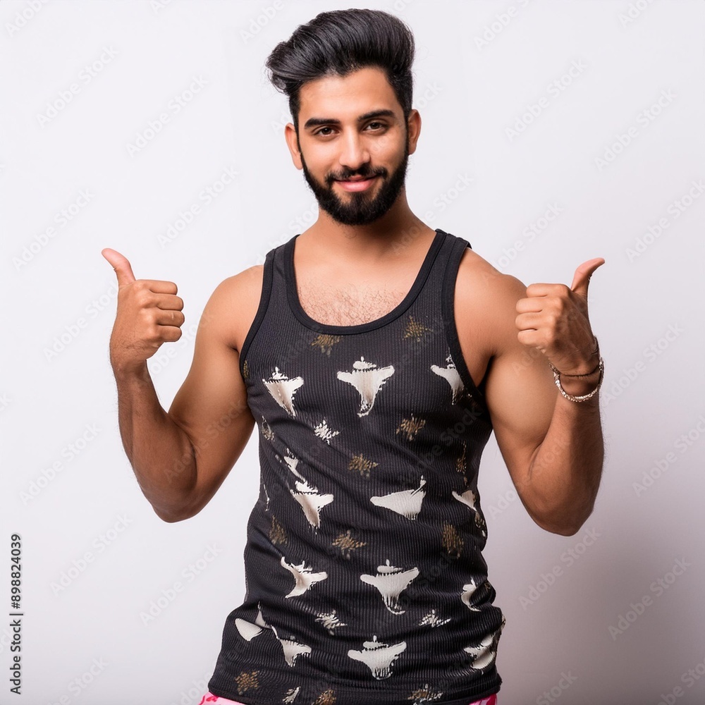 young Indian muscular men with thumb Hand Gestures on white background ...