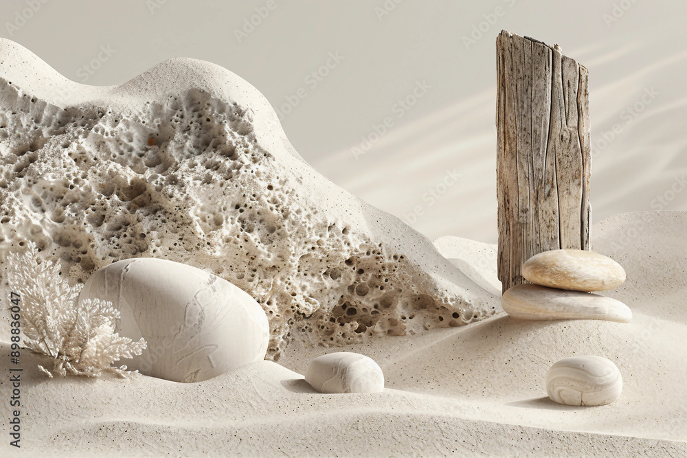 Showcasing Simple Product Design on Sand and Wood Accented with ...