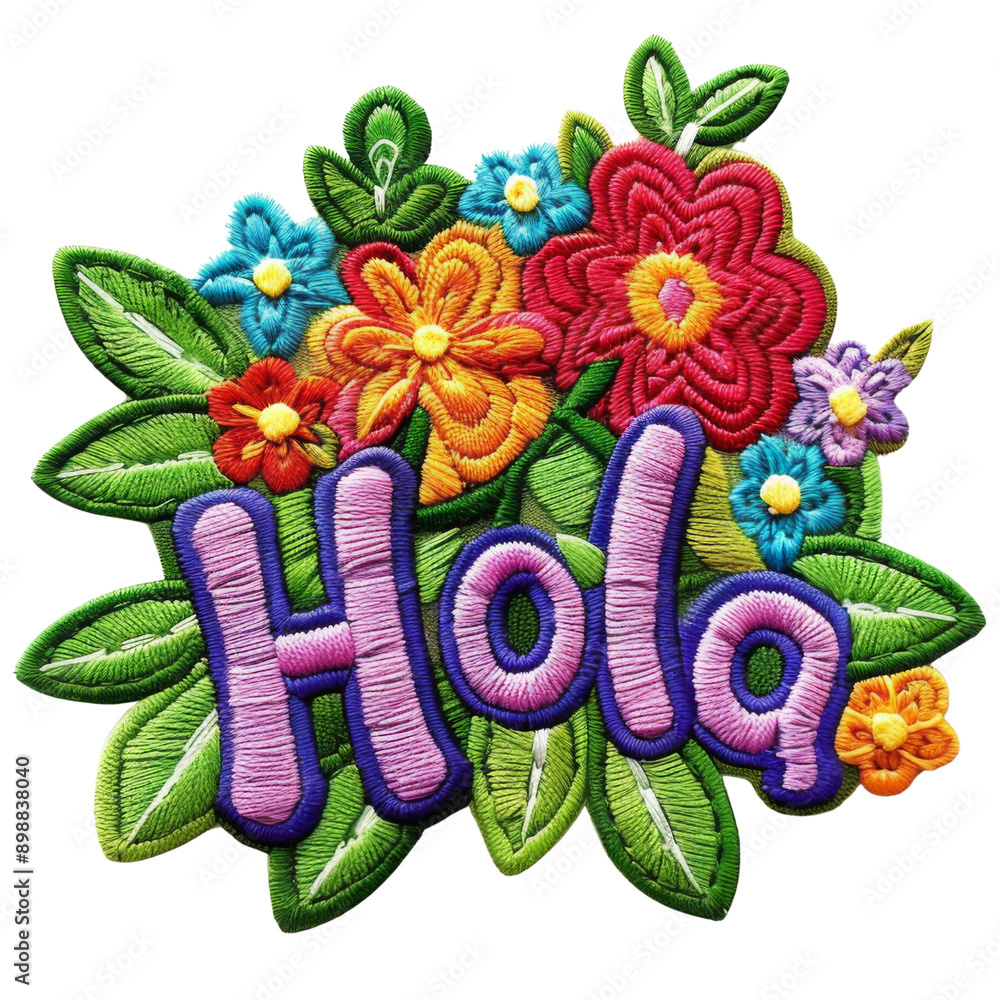 Hola embroidered patch badge on isolated transparent background png ...