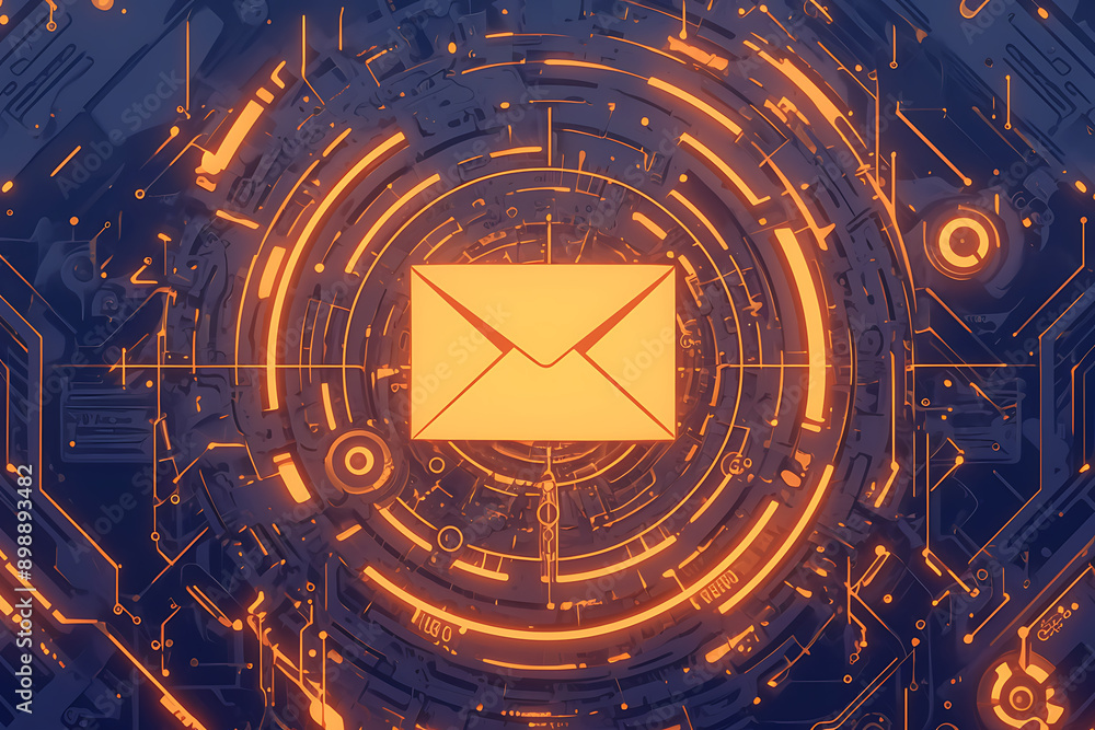 Email enveloped in multiple layers of digital encryption, illustrating secure transmission of ...