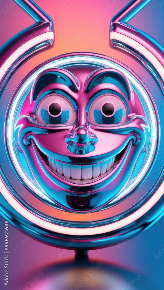 smiley emoticon with teeth showing and tongue out made of chrome metal ...