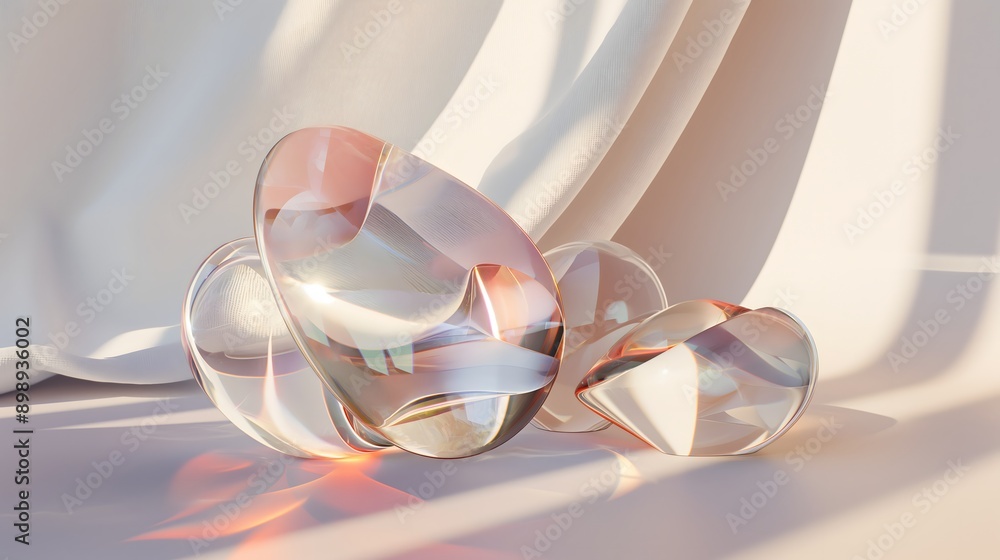 46. **Render a 3D image of overlapping geometric glass forms with high ...