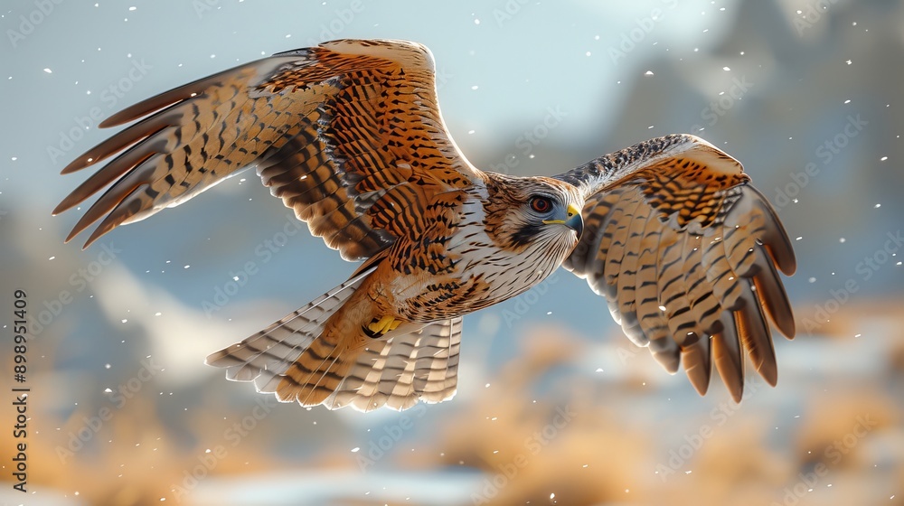 Majestic saker falcon gracefully soars with wings spread wide in a ...