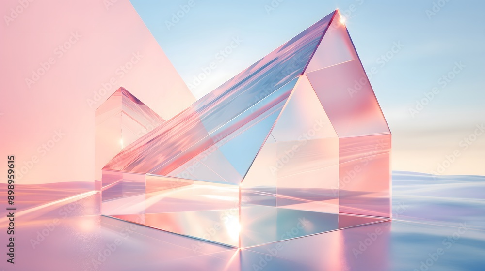 40. **Render a 3D image of geometric transparent glass prisms with ...
