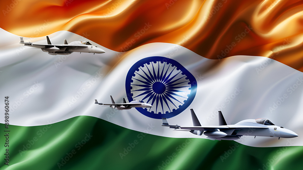 Realistic illustration of the indian flag with fighter jets in flight ...