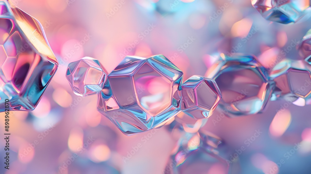 2. **Generate a 3D image of interconnected transparent glass polygons ...