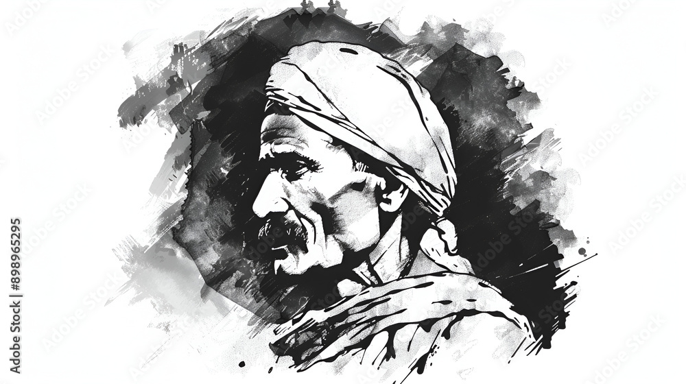 Black and white illustration of India famous freedom fighter portrait ...