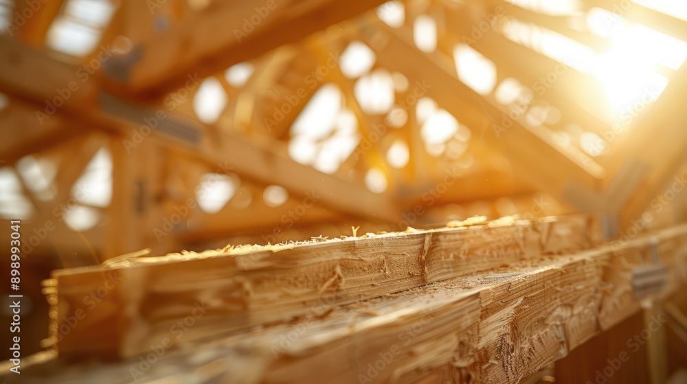 Close-up View of Timber Beams Integrated into a Complex Building ...