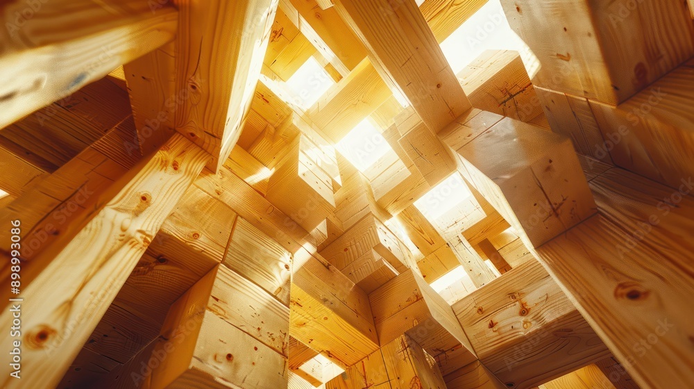 Complex Building Structure with Timber Beams, Detailed View of ...