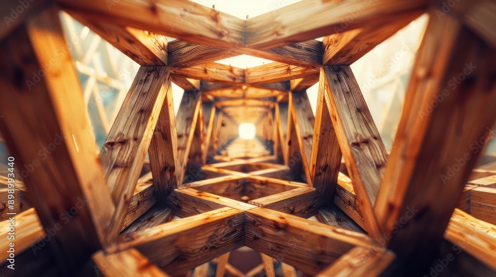 Intricate Timber Beam Structure Framework Assembly in Progress, A ...