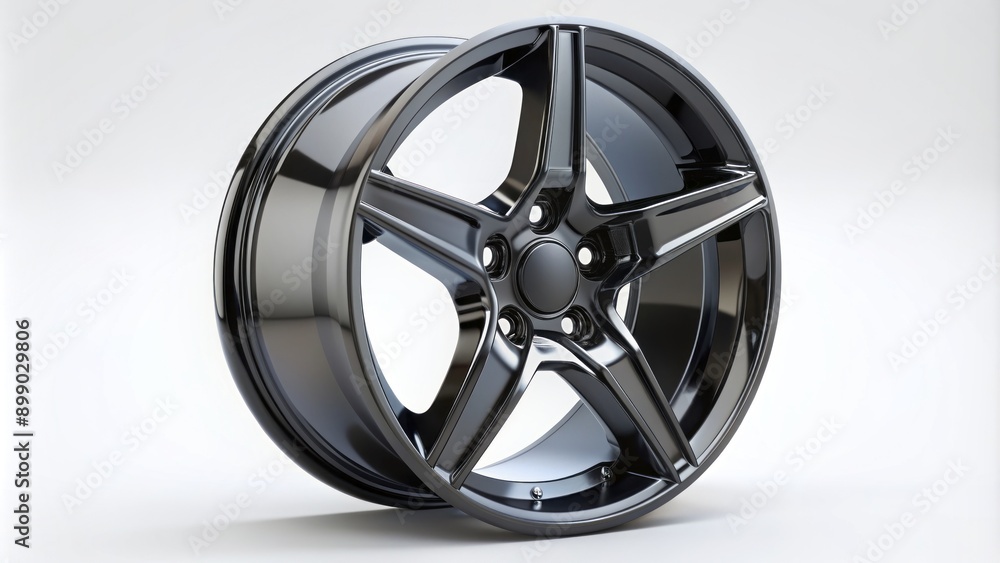 Glossy black sports car wheels with sleek, five-spoke alloy rims and ...