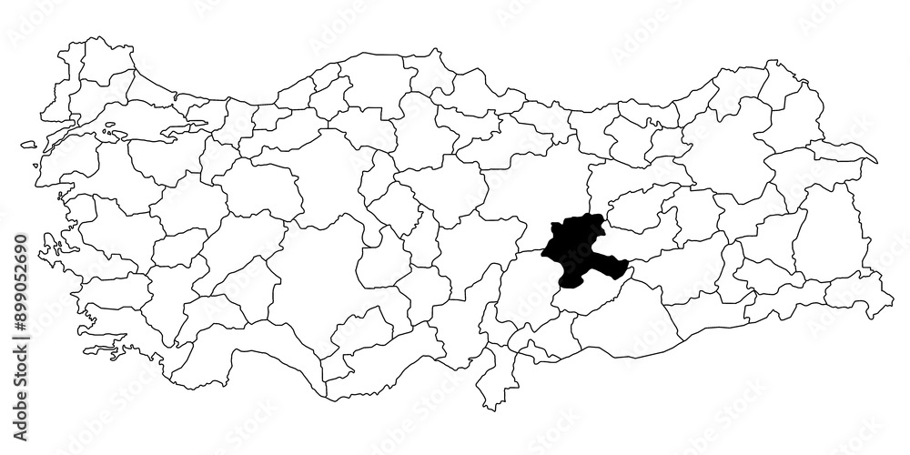 Map of malatya ils province in Turkey country on white background. Single State map highlighted ...
