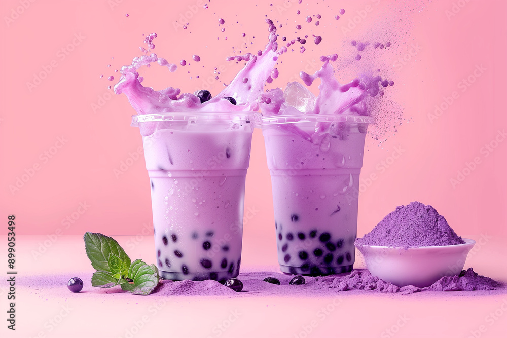 Blueberry Purple Pink Taro milk tea with purple milk and tea powder ...