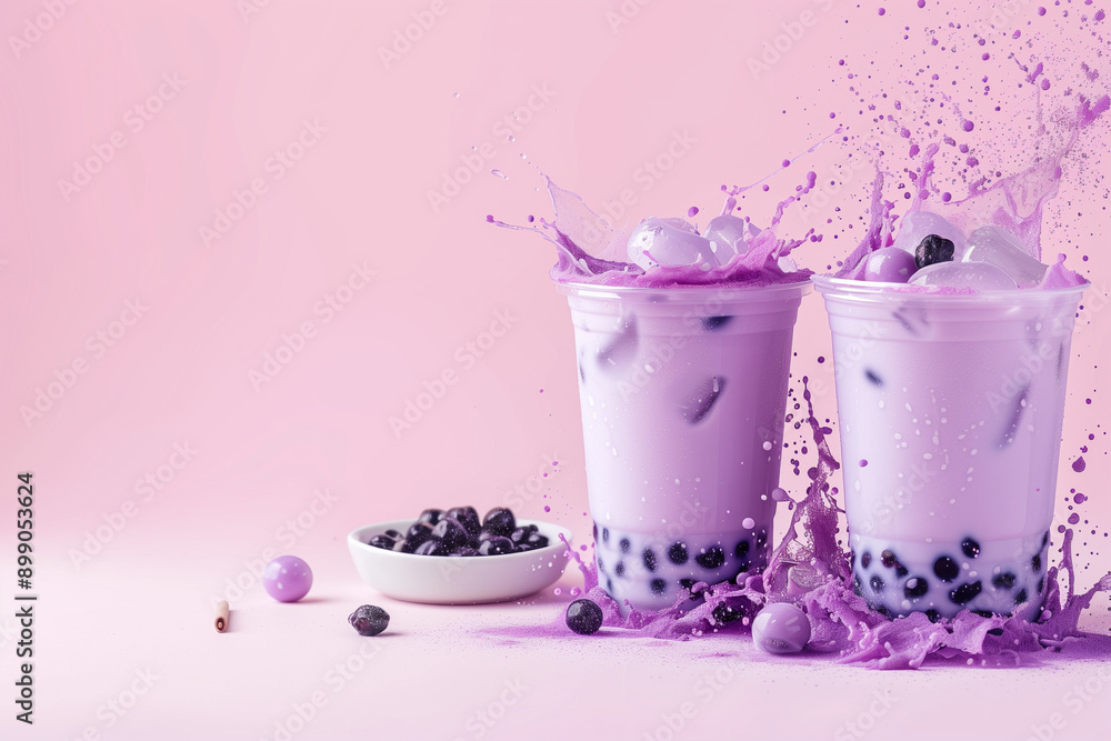 Blueberry Purple Pink Taro milk tea with purple milk and tea powder ...