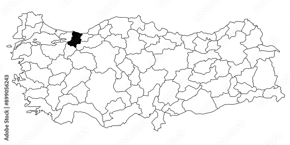 Map of sakarya ils province in Turkey country on white background ...