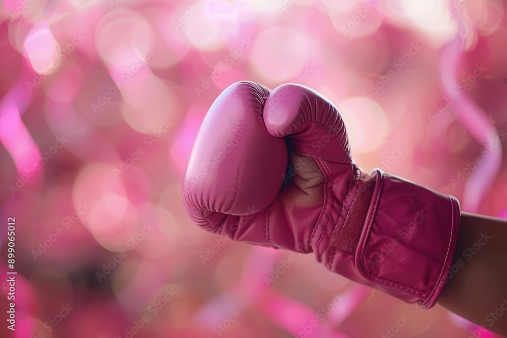 powerful closeup of a womans arm wearing a pink boxing glove throwing a ...