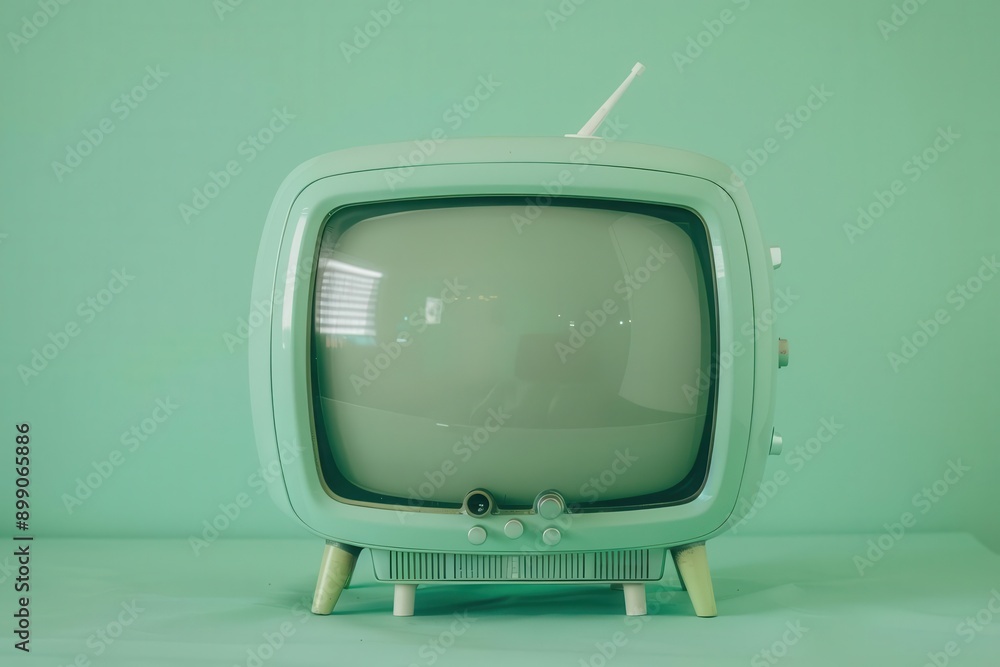 retro broadcast vintage mint green television set with rounded screen ...