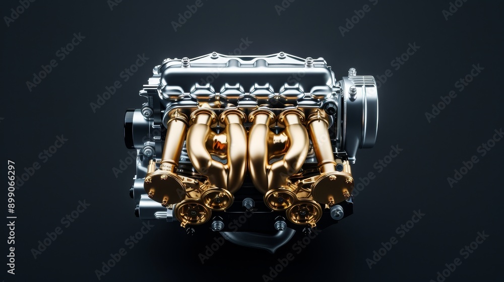 Foto de Exploded view of a classic car engine, each segment labeled and ...