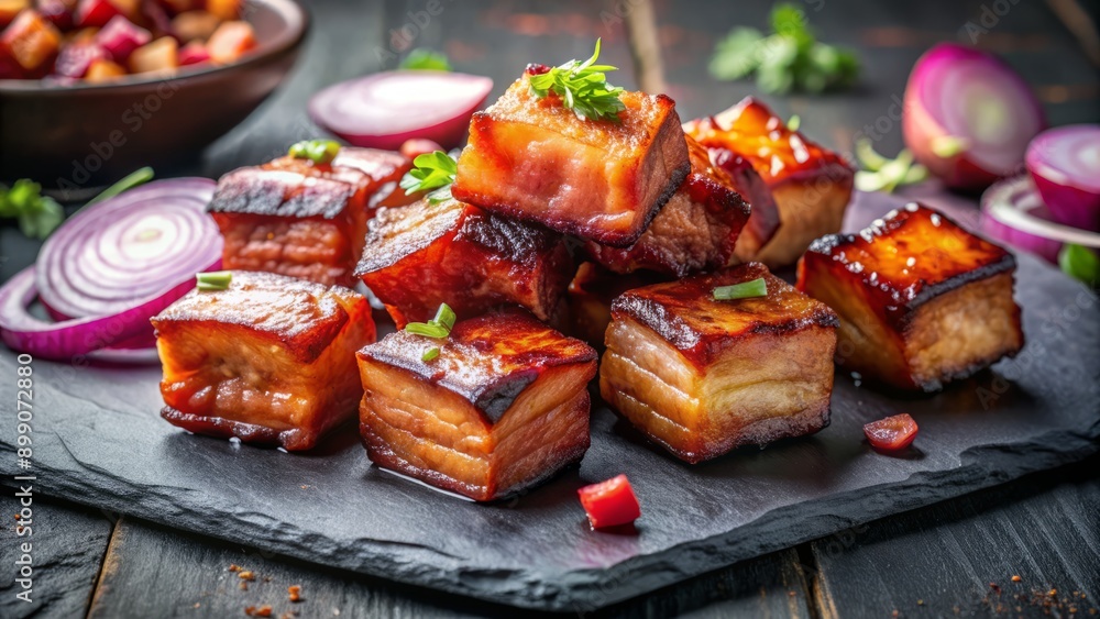Crispy burnt ends of tender BBQ pork belly smothered in sweet sticky ...