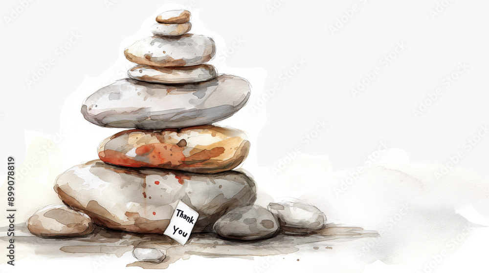 A stack of stones with a thank you note at the base. The stones are ...